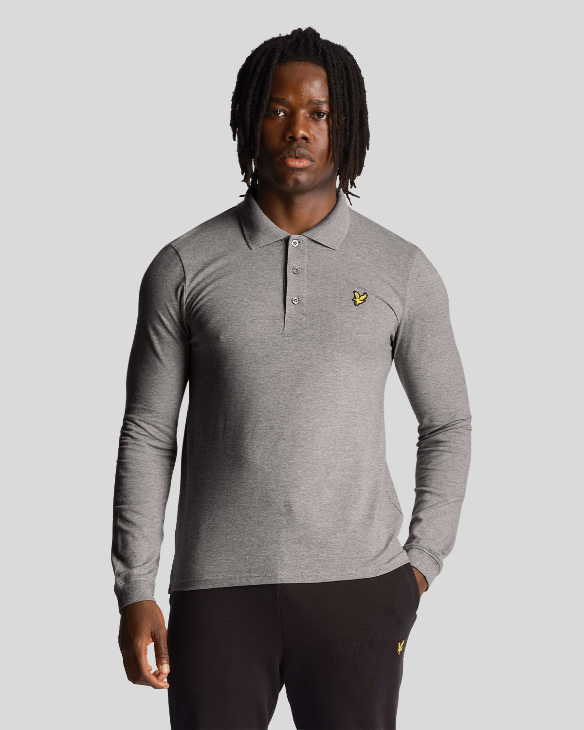Lyle & Scott Men's Long Sleeve Polo Shirt in Mid Grey Marl