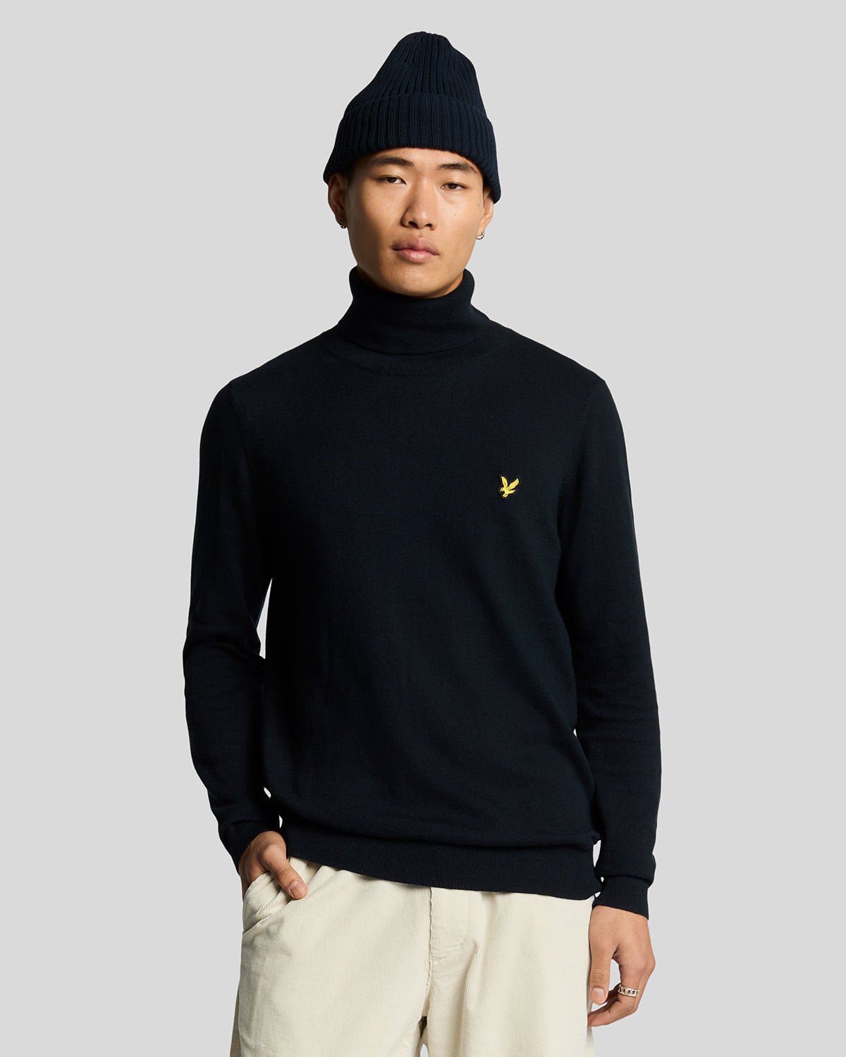 Lyle & Scott Men's Cotton Merino Turtleneck Jumper in Dark Navy