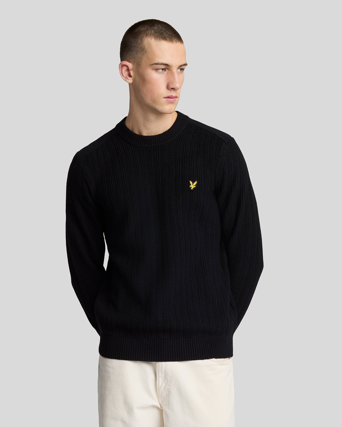 Lyle & Scott Men's Ribbed Crew Neck Jumper in Jet Black