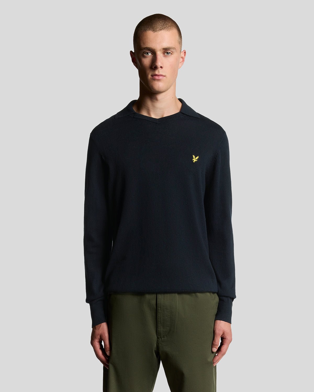 Lyle & Scott Men's Cotton Merino Football Collar Jumper in Dark Navy